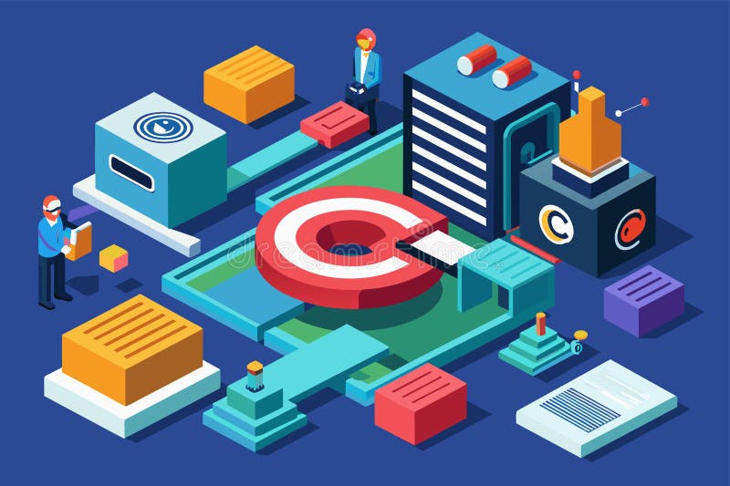 Isometric Illustration of a Flat Tablet Displaying a Target Symbol ...