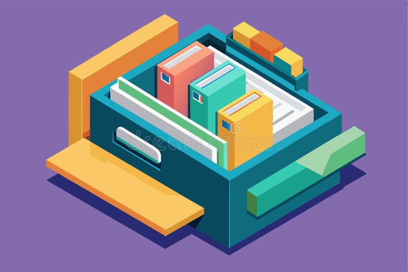 An Isometric Illustration of a Folder Drawer, Open and Filled with ...
