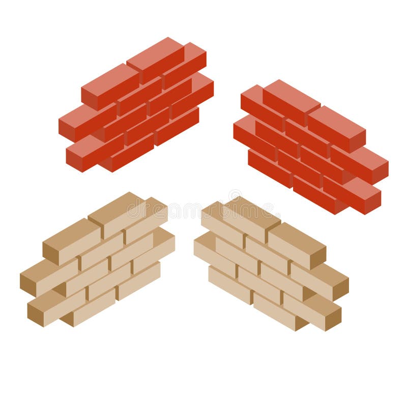 Isometric Illustration of Four Brick Walls, Two in Red and Two in Beige ...