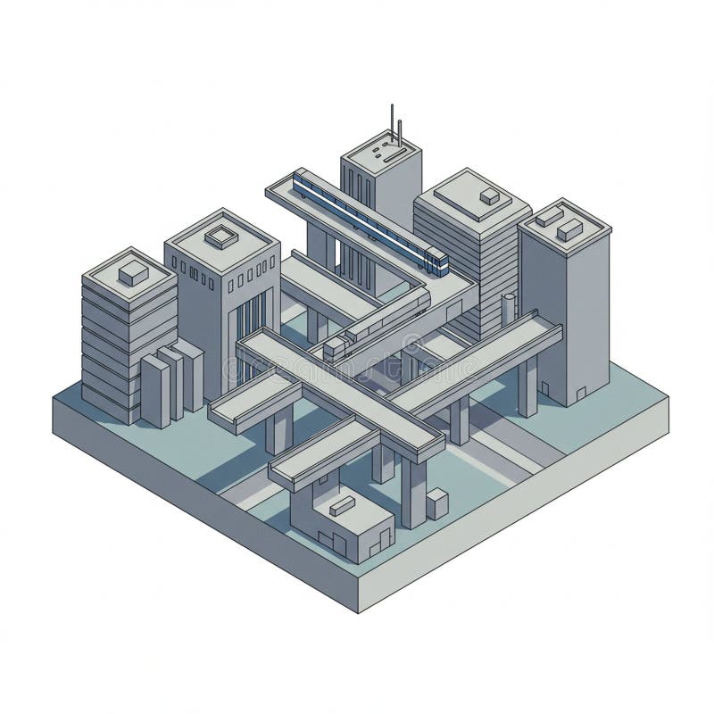 Isometric Illustration of a Futuristic Cityscape Featuring Several High ...