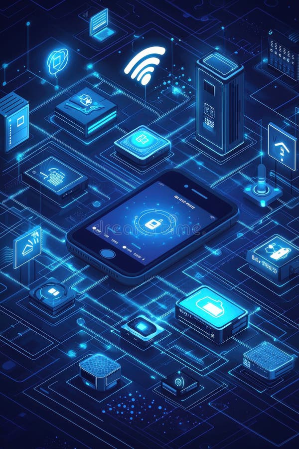 Isometric Illustration of Futuristic Mobile App Interface and ...