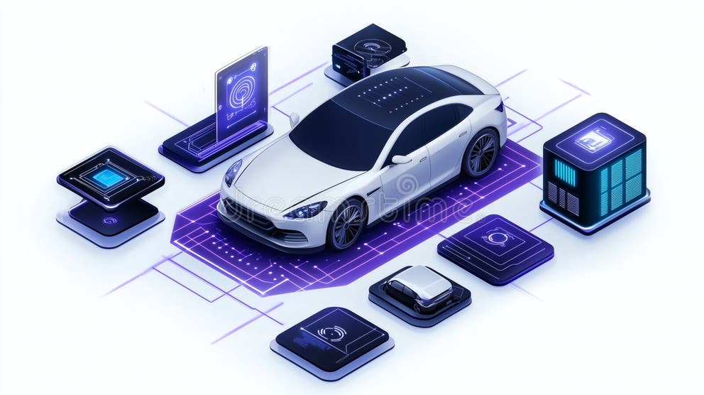 Isometric Illustration of a Futuristic Smart Car Integrated with ...
