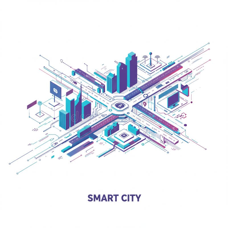 Isometric Illustration of a Futuristic Smart City with Interconnected ...