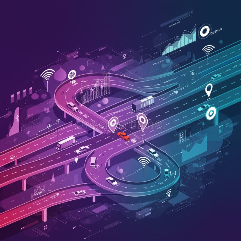 Isometric Illustration of a Futuristic Smart City Transportation Network. Elevated Roads Stock ...