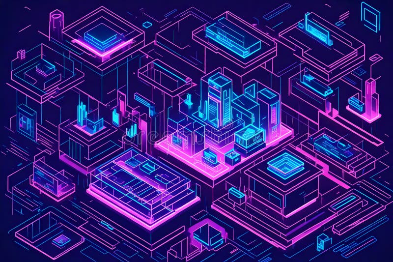 Isometric Illustration of Futuristic Tech Design Against a Solid Blue ...