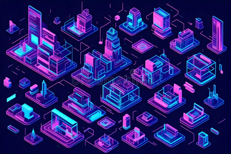 Isometric Illustration of Futuristic Tech Design Against a Solid Blue ...