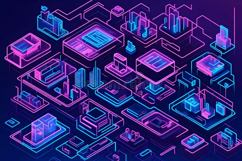 Isometric Illustration of Futuristic Tech Elements on a Solid Blue ...