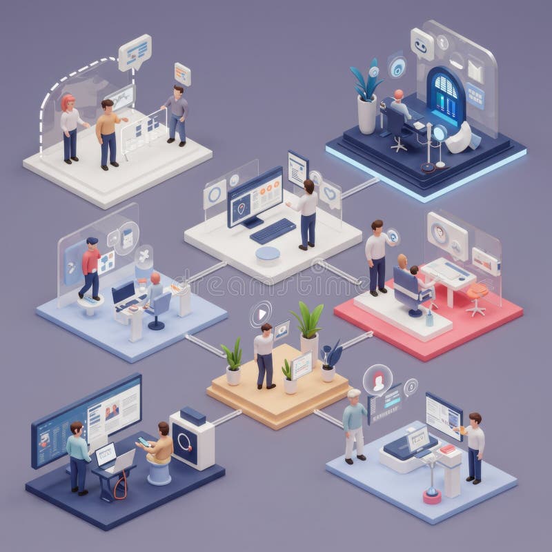 Isometric Illustration of Global Teamwork and Digital Network Collaboration Stock Illustration ...