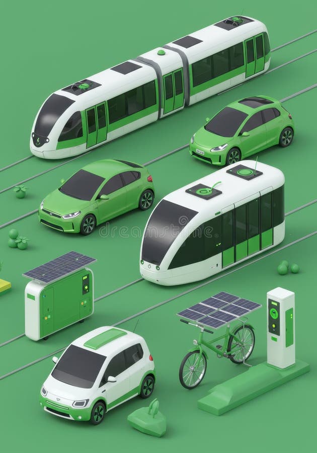 Isometric Illustration Green Electric Vehicles and Public ...
