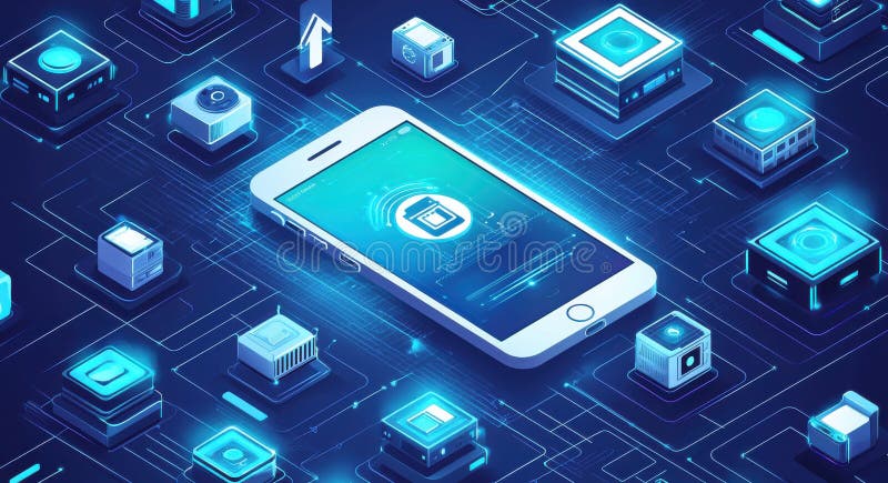 Isometric Illustration of a High-tech App Icon on Smartphone Screen ...