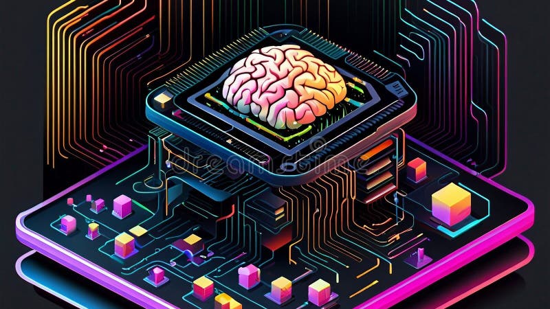 Isometric Illustration of Human Brain and AI Technology Stock ...
