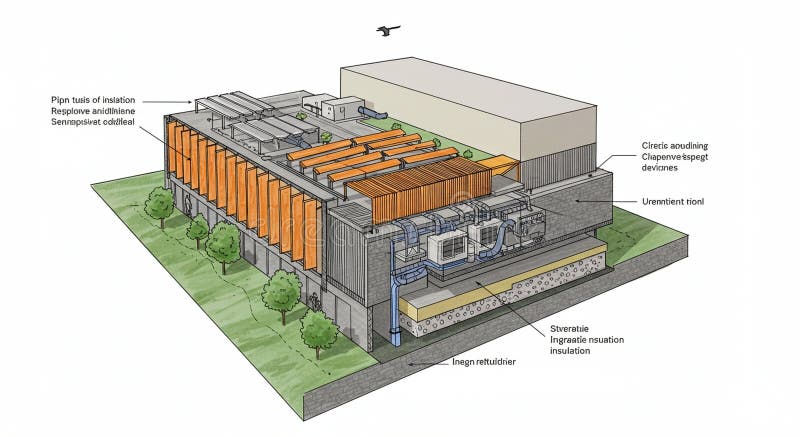 Isometric Illustration of an Industrial Facility with Large Structures ...