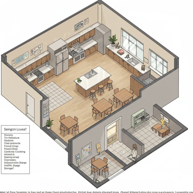 Isometric Illustration of a Kitchen Layout Featuring an Open Floor ...