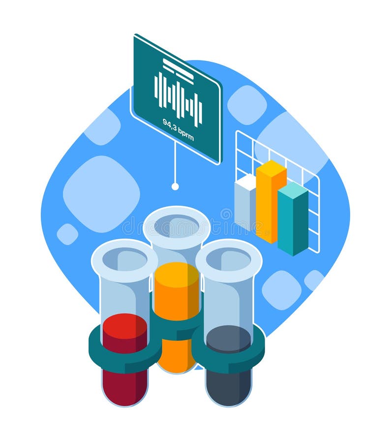 Isometric Illustration of Laboratory Setup with Test Tubes and Data ...