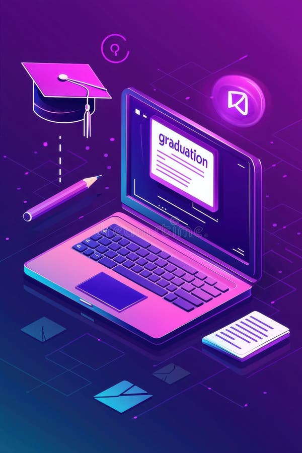 Isometric Illustration of Laptop with Graduation Theme and Vibrant ...