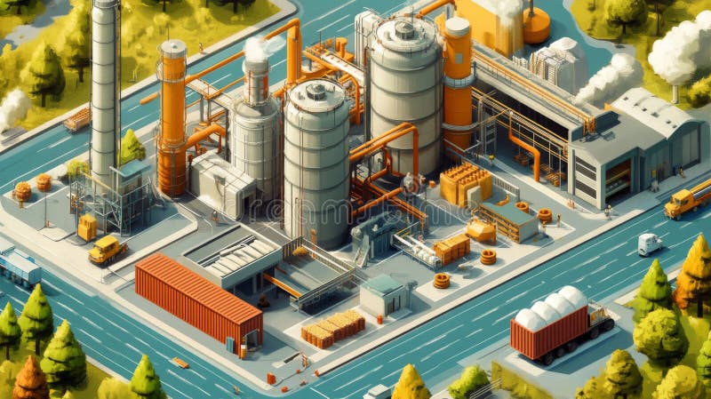 Isometric Illustration of a Large Industrial Factory Complex Stock ...
