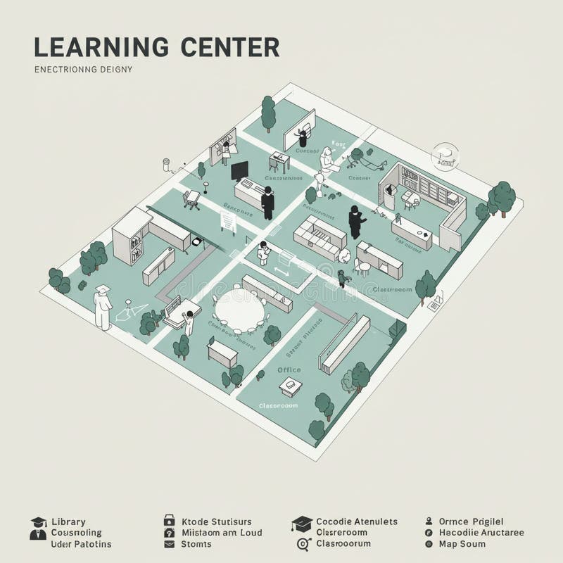 Isometric Illustration of a Learning Center Layout, Featuring Various ...