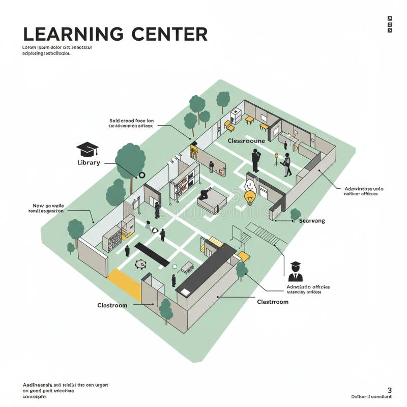 Isometric Illustration of a Learning Center Layout Featuring Various ...