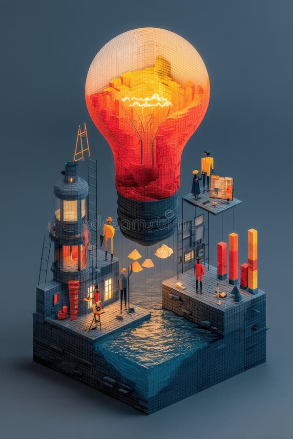 Isometric Illustration of a Light Bulb Combining Creativity with ...