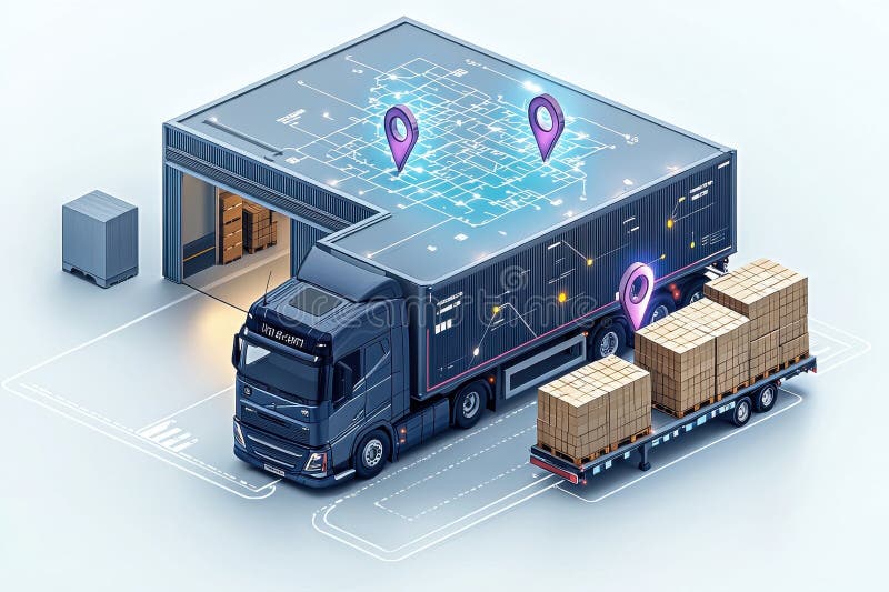 Isometric Delivery System Tracking Modern Illustration Stock Photos ...