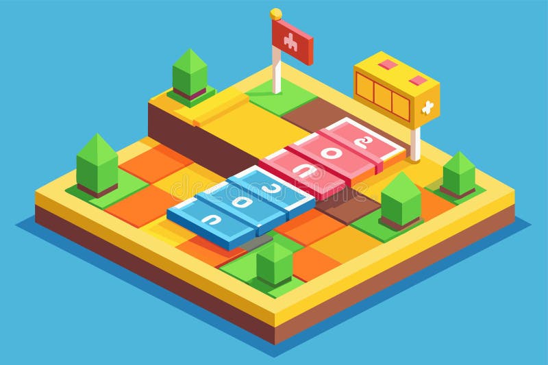 Isometric Illustration of a Map Featuring a Bus Stop in a Flat Design ...