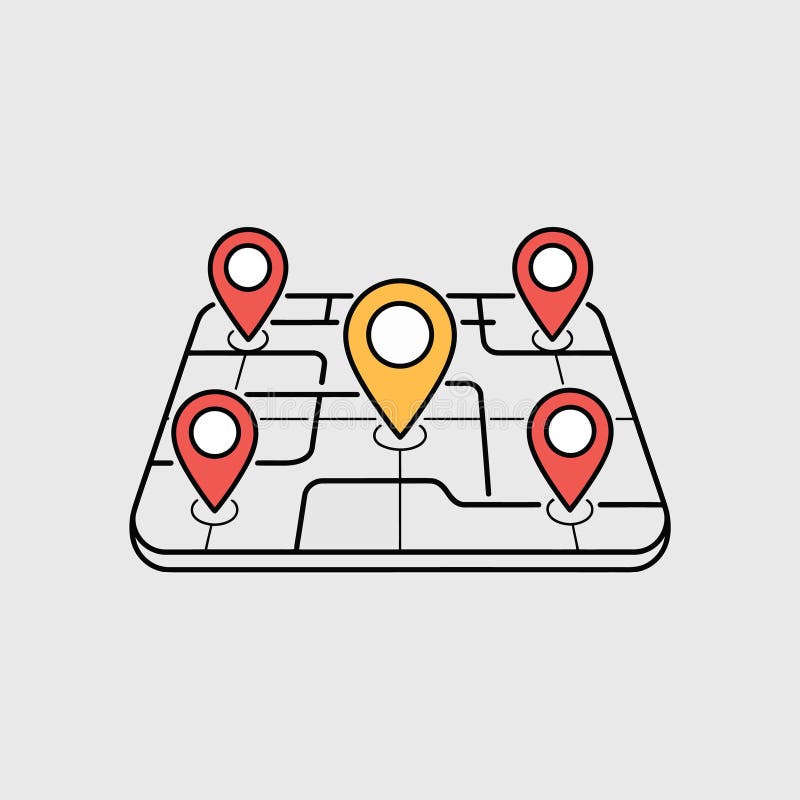 Isometric Illustration of a Map with Multiple Location Pins One Central ...