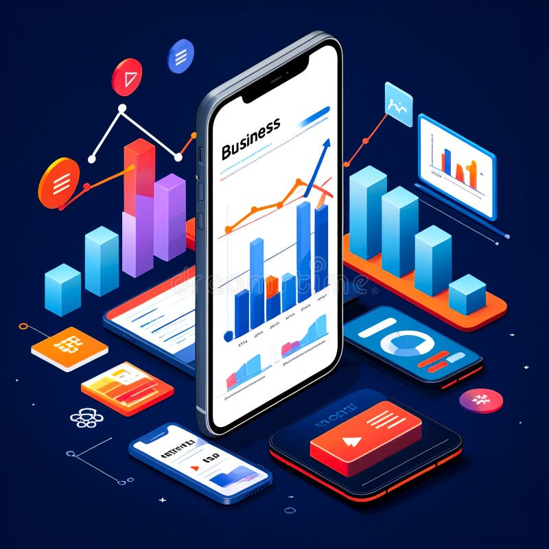 Isometric Illustration of Mobile Business Analytics Dashboard Stock ...