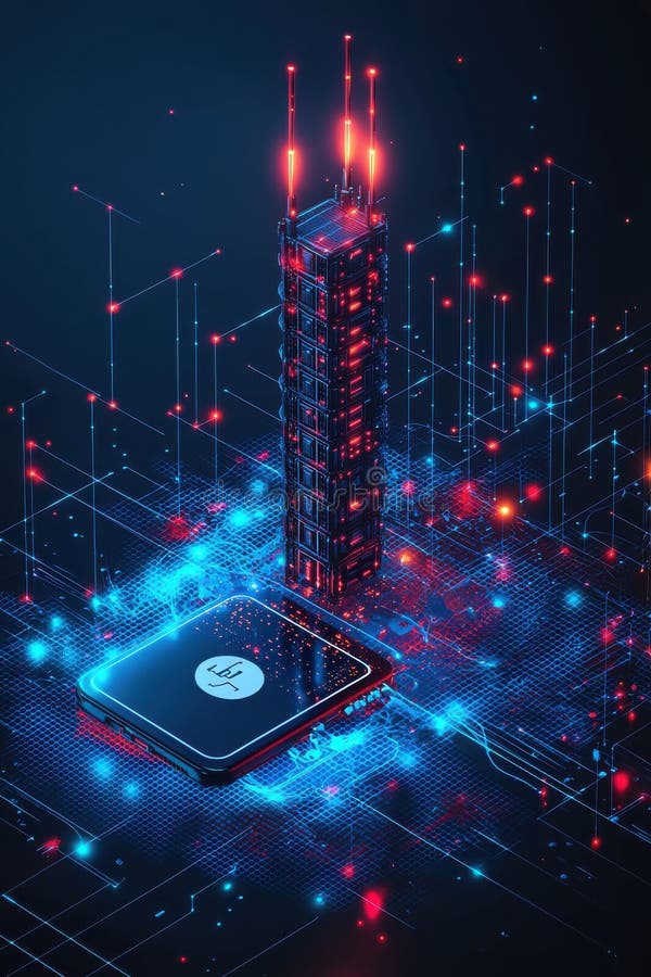 Isometric Illustration of a Mobile Phone and Digital Wireless Tower ...
