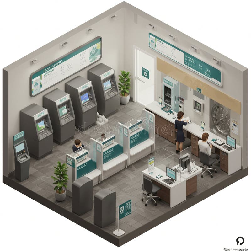 Bank Interior Isometric stock vector. Illustration of safe - 77302219