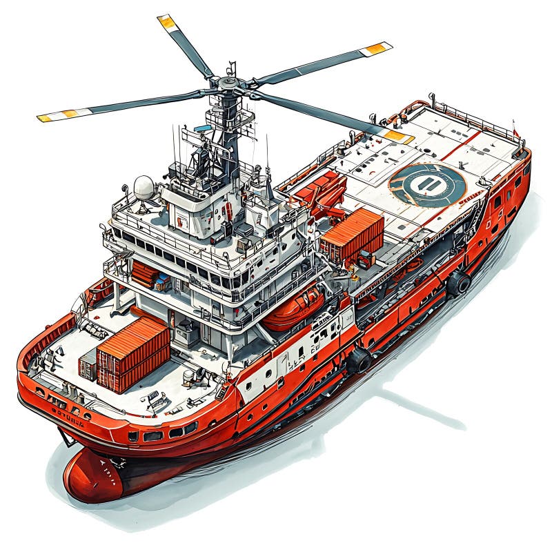 Offshore Support Vessel with Helicopter Deck Stock Illustration ...