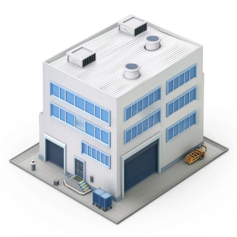 Modern Industrial Building Exterior, Isometric View Stock Illustration ...