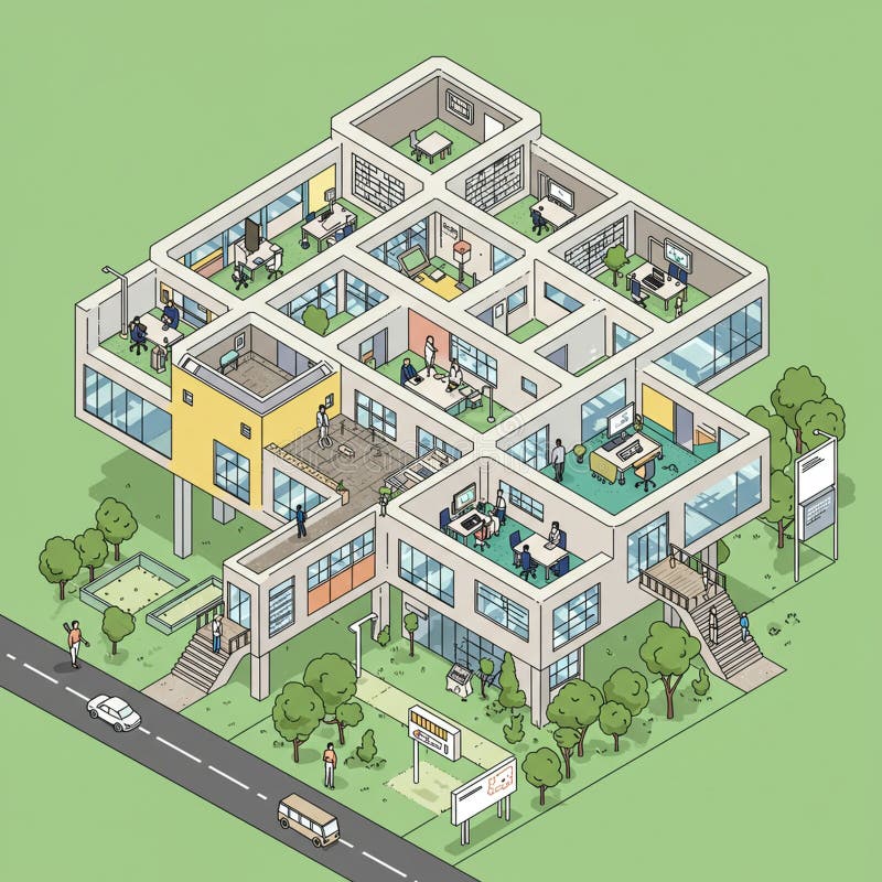 Isometric Illustration of a Modern Office Building with an Open Layout ...