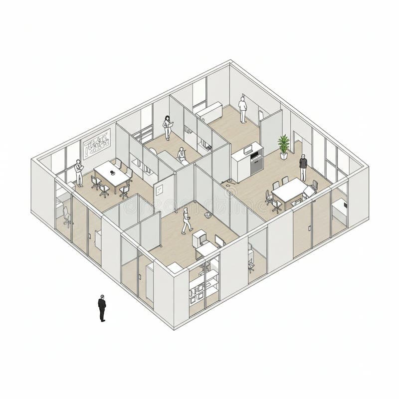 Isometric Illustration of a Modern Office Layout Featuring Multiple ...