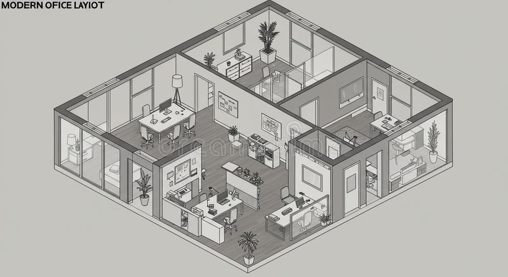 Isometric Illustration of a Modern Office Layout with Multiple ...