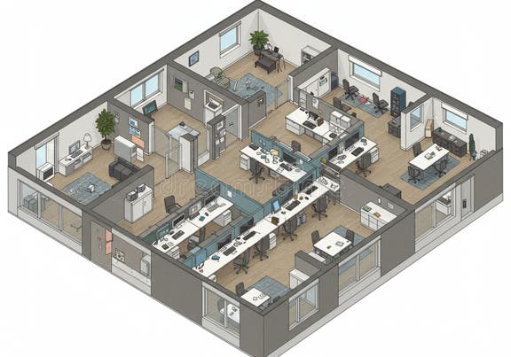Isometric Illustration of a Modern Office Layout. the Space is Divided into Different Stock ...