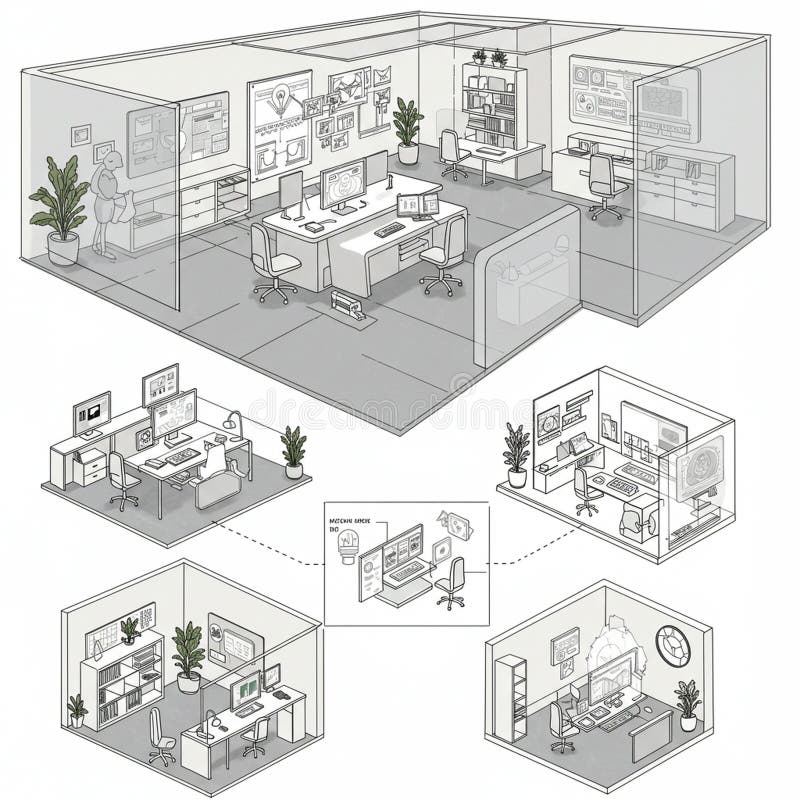 Isometric Illustration of a Modern Office Layout with Transparent Walls ...