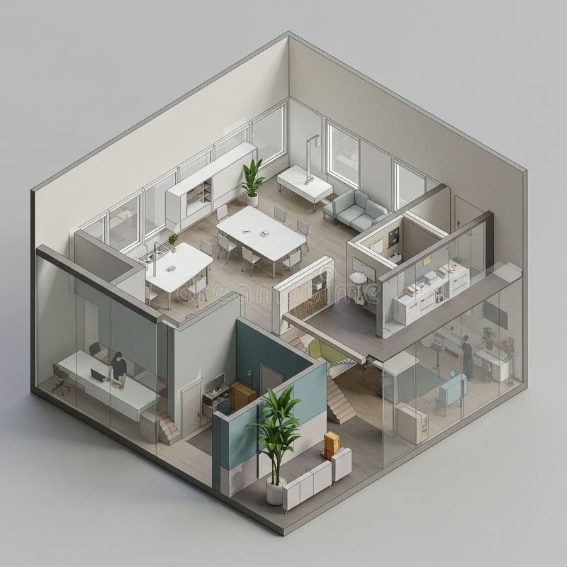 Isometric Illustration of a Modern Office Space. the Design Features Multiple Rooms Stock ...
