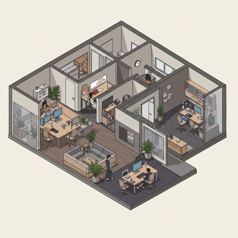 Isometric Illustration of a Modern Office Space. the Layout Includes ...