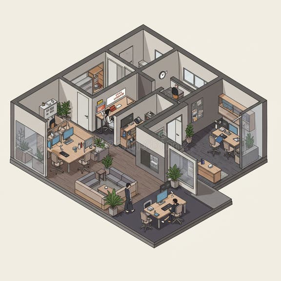 Isometric Illustration of a Modern Office Space. the Layout Includes Several Stock Illustration ...
