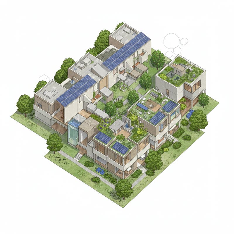 Isometric Illustration of a Modern Residential Complex Featuring ...