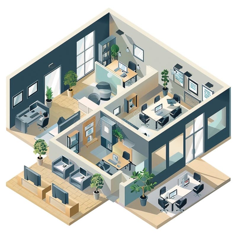 Isometric Illustration of a Modern and Stylish Openplan Office Space Layout Stock Illustration ...