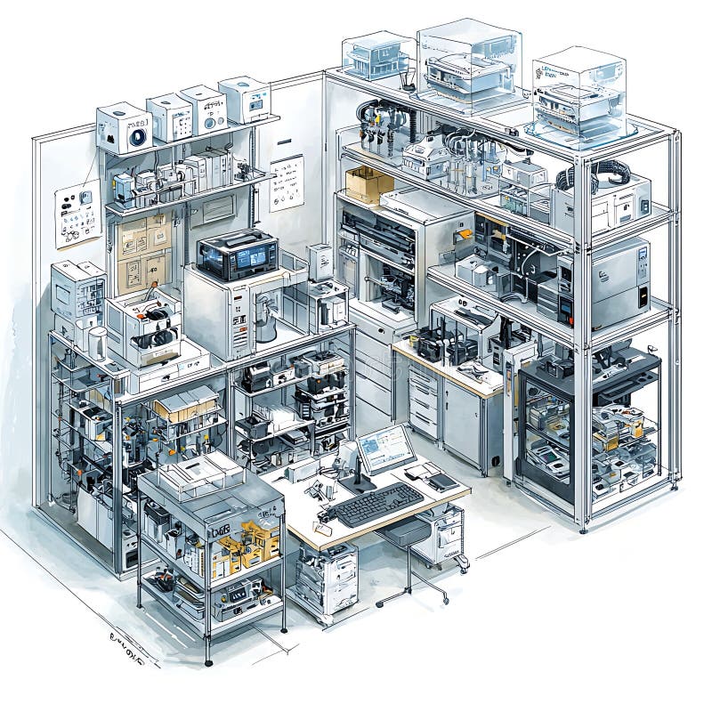 Isometric Illustration of a Modern Tech Workspace a Detailed View of ...