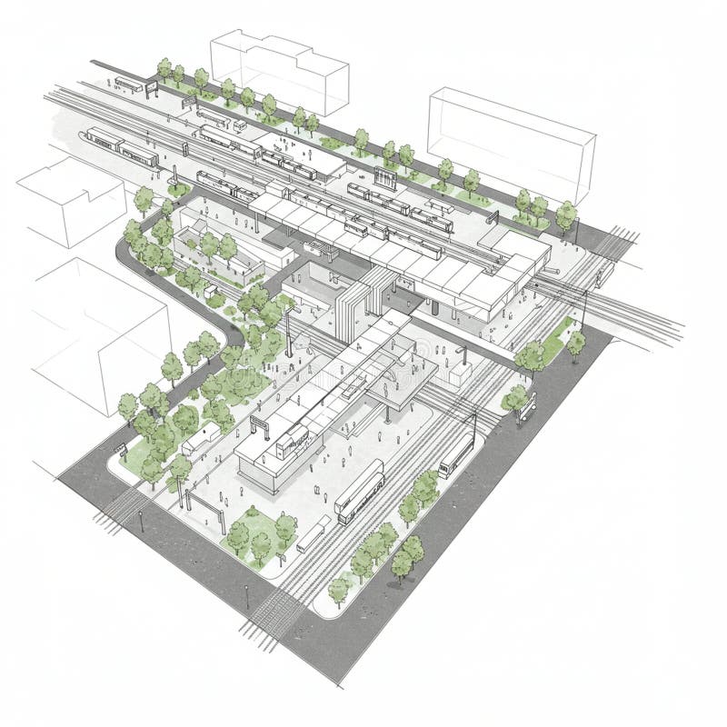 Isometric Illustration of a Modern Urban Transport Hub. Features ...