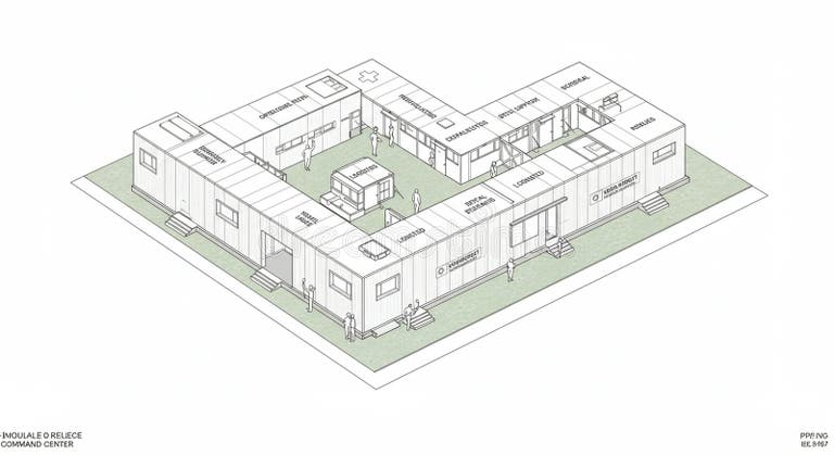 Isometric Illustration of a Modular Emergency Command Center Layout ...
