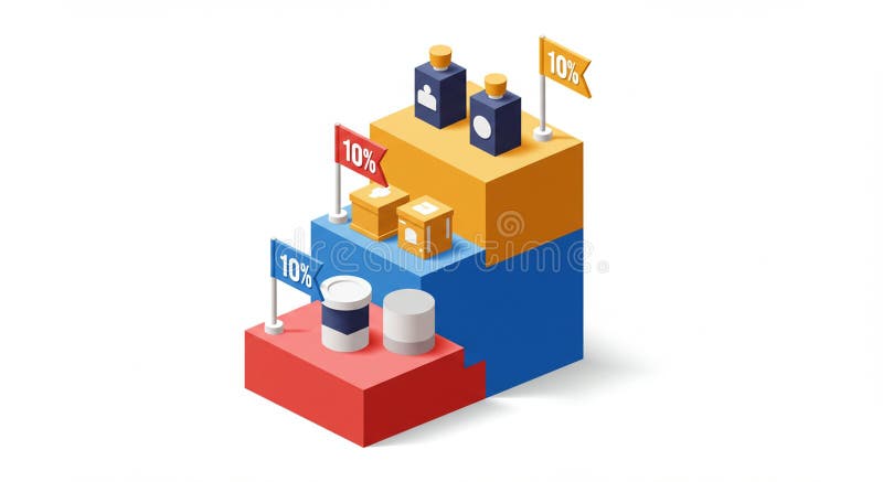 Isometric Illustration of a Multi-level Structure with Colored Blocks ...