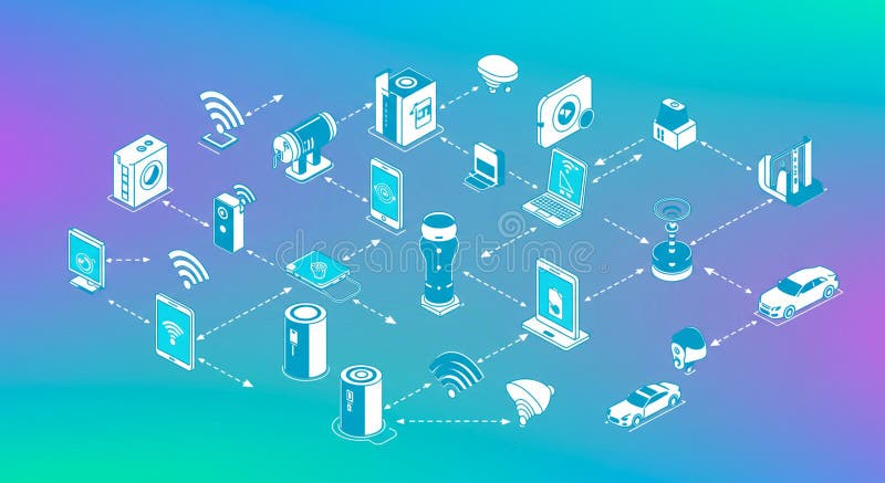 Isometric Illustration of a Network of Interconnected Smart Devices. Features Include Stock ...
