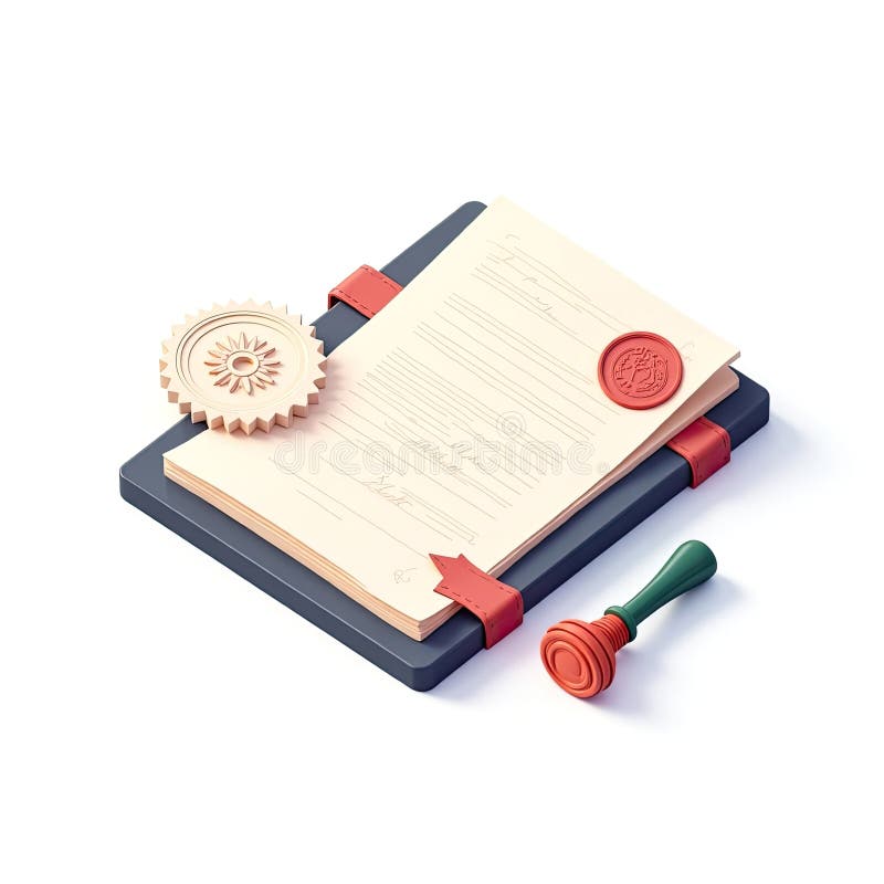 Isometric Illustration of an Official Document with Wax Seal and Stamp ...