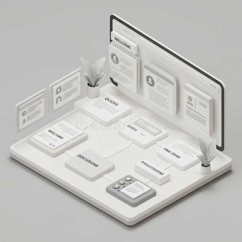 Isometric Illustration of an Online Educational Platform Interface. the ...