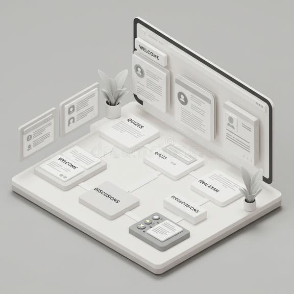 Isometric Illustration of an Online Educational Platform Interface. the ...