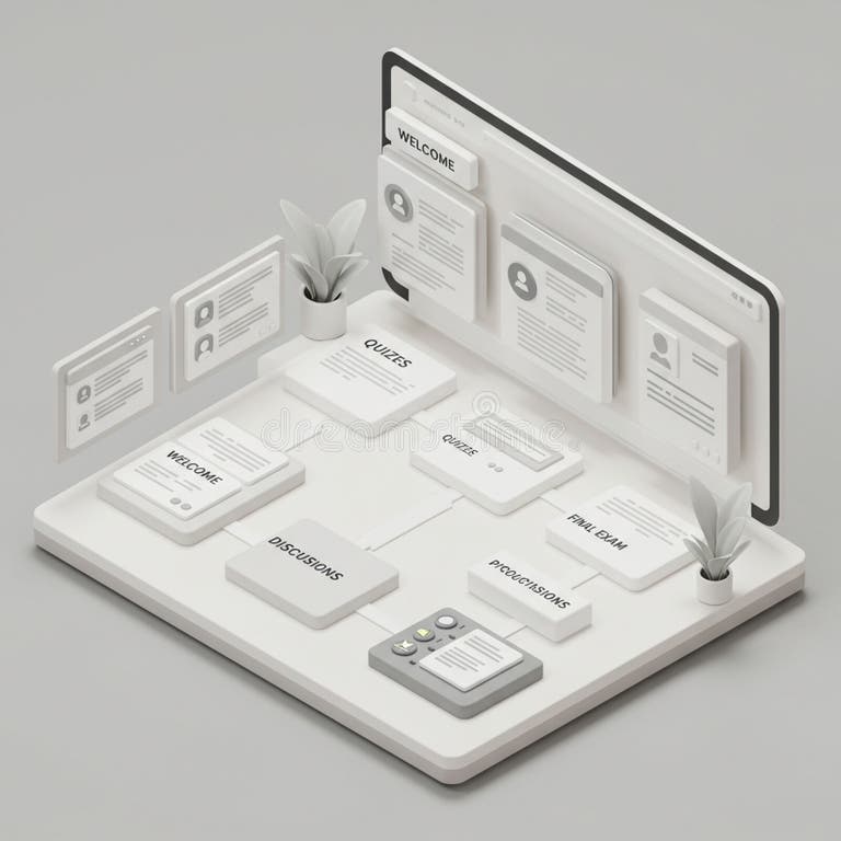 Isometric Illustration of an Online Educational Platform Interface. the ...